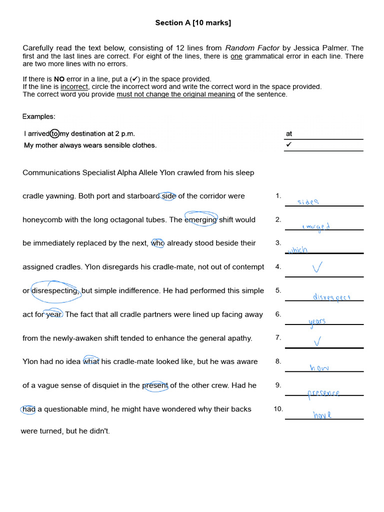 New Syllabus Section A Grammar - An Extract From Random Factor by ...