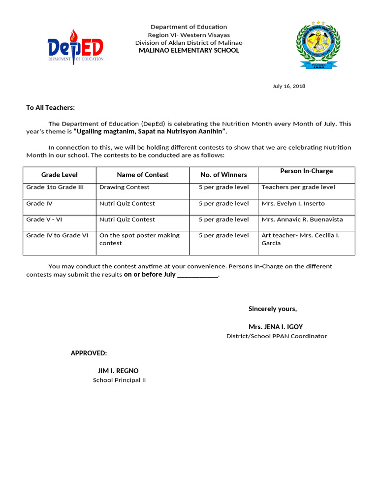 Letter Jena Nutrition-Month | PDF