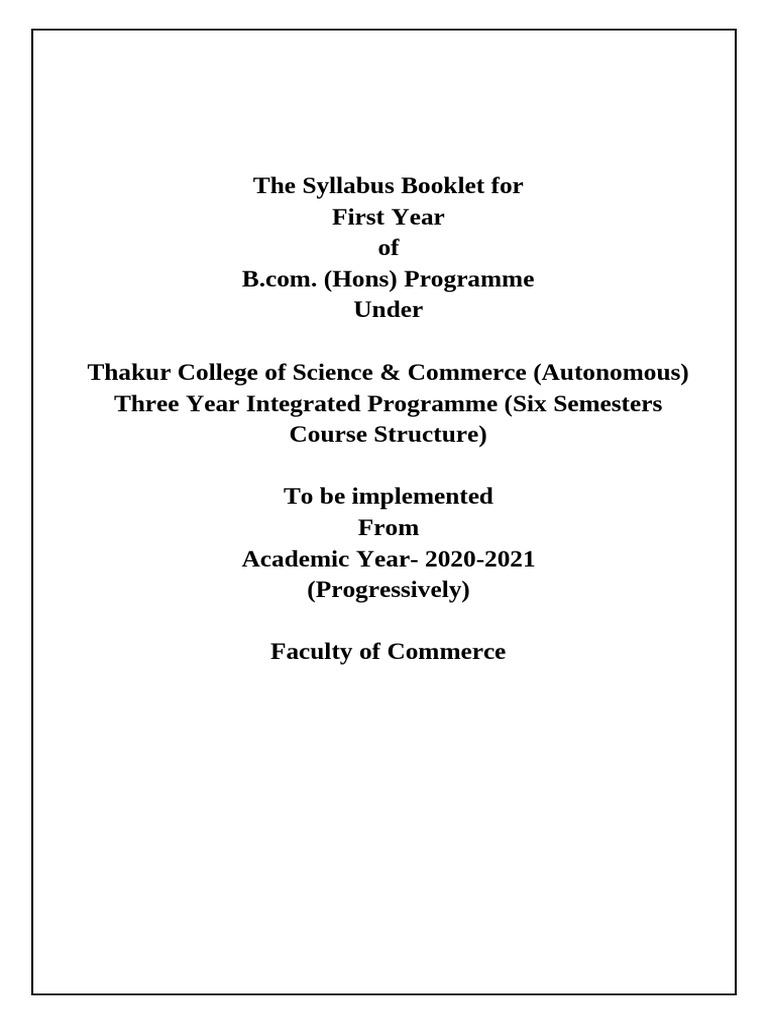 BCom Hons Syllabus For PDF Final Copy 2 | PDF | Demand | Supply (Economics)