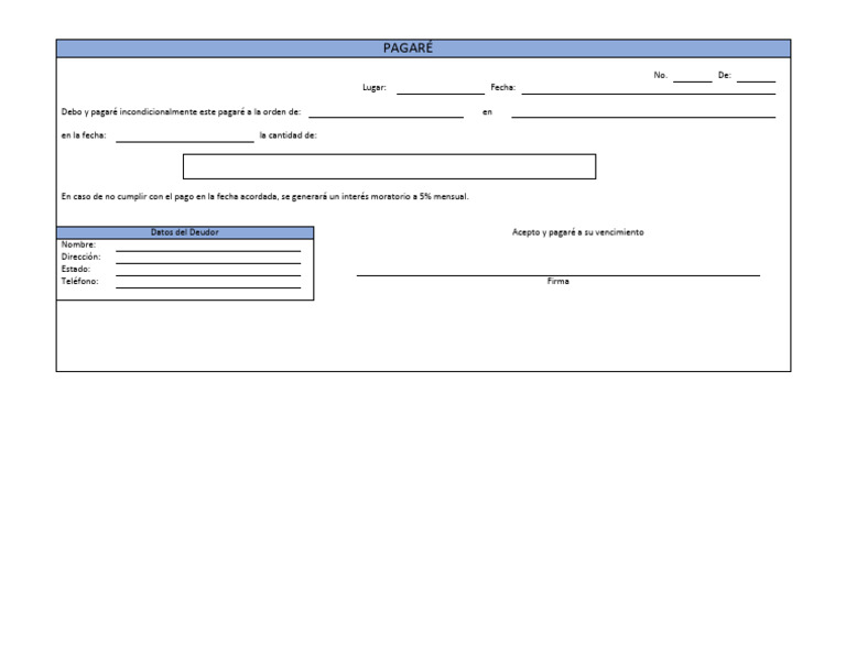 Formato de Pagaré para Imprimir | PDF