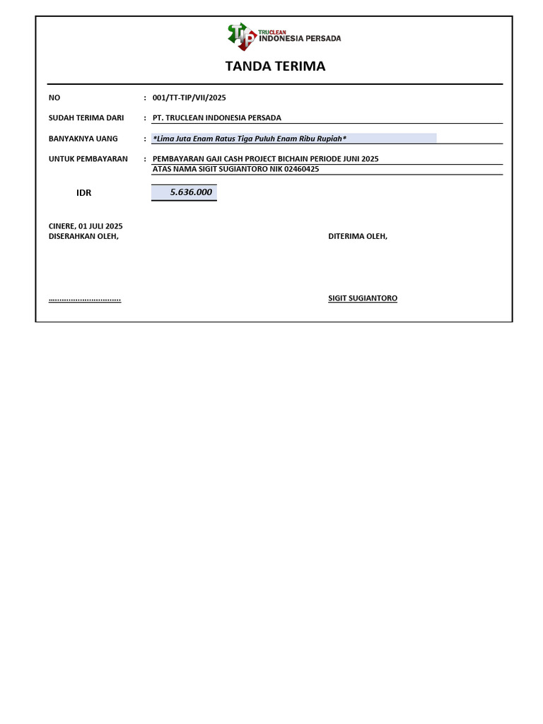 Form Tanda Terima | PDF