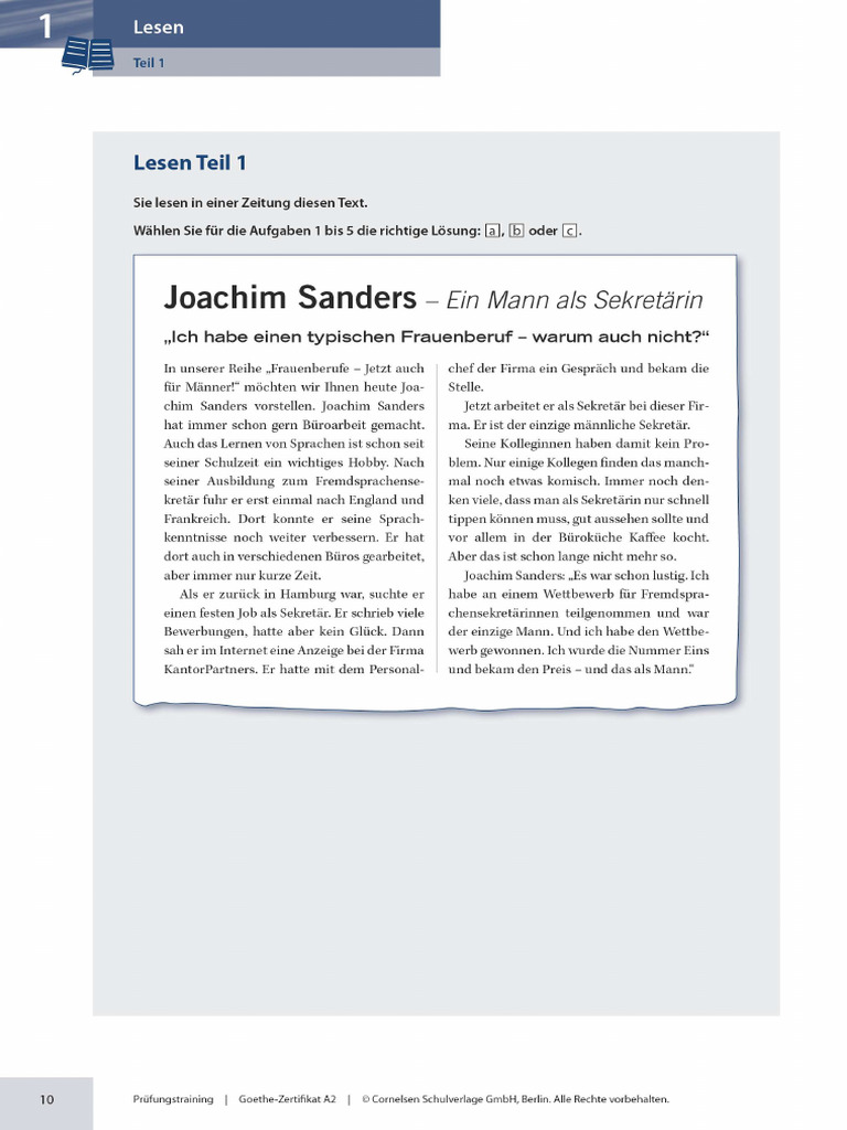 Lesen Aufgabe 2 | PDF