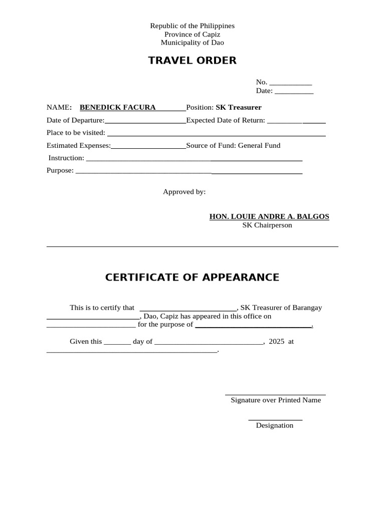 Travel Order With Appearance | PDF