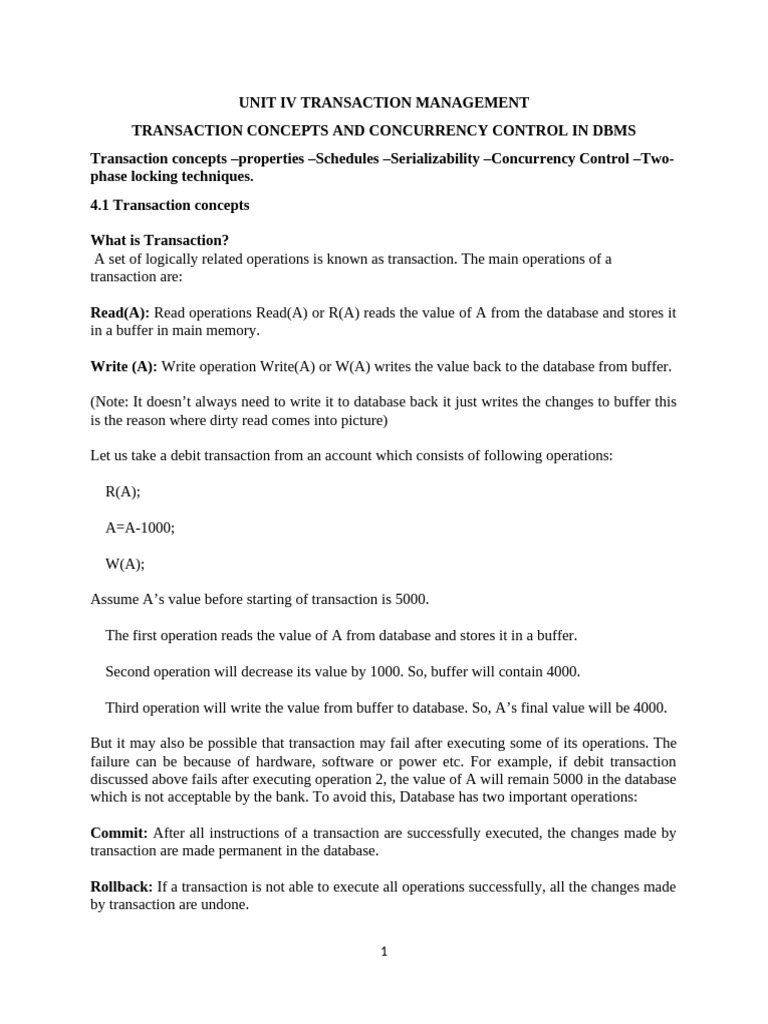 Unit 4 Transaction Management | PDF | Database Transaction | Concurrency (Computer Science)