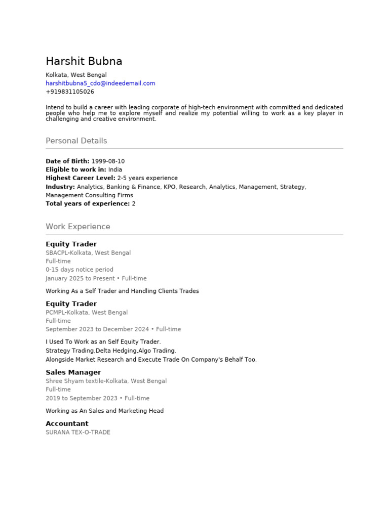 Resume Harshit Bubna | PDF