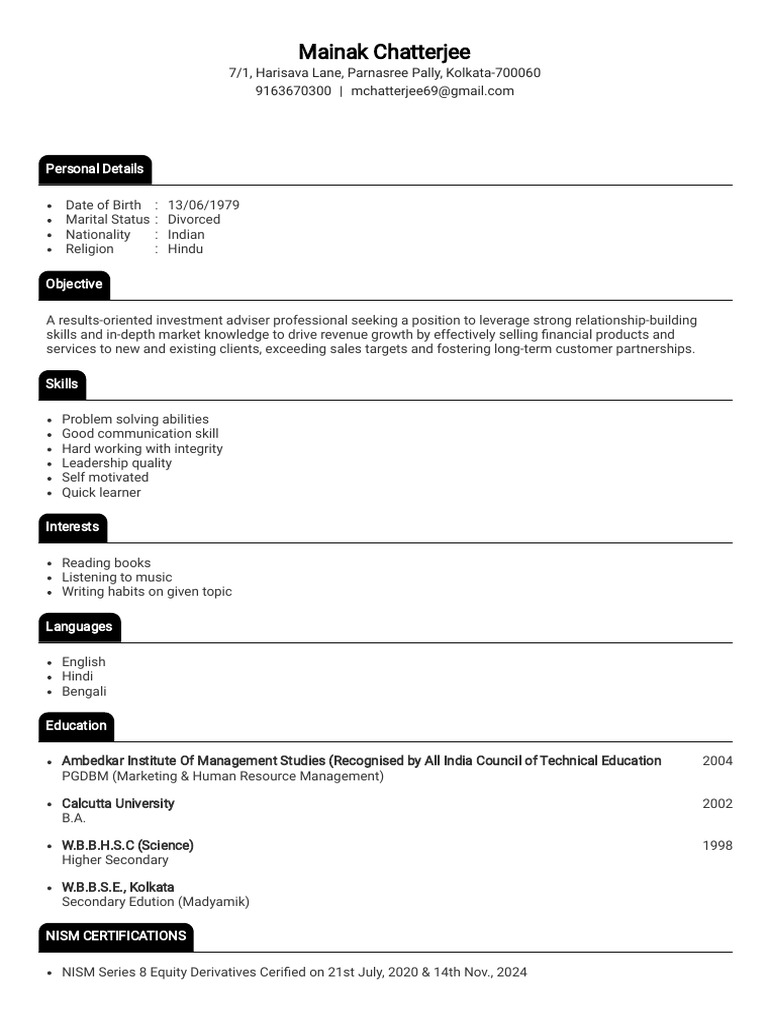 Resume Main Ak Chatterjee | PDF