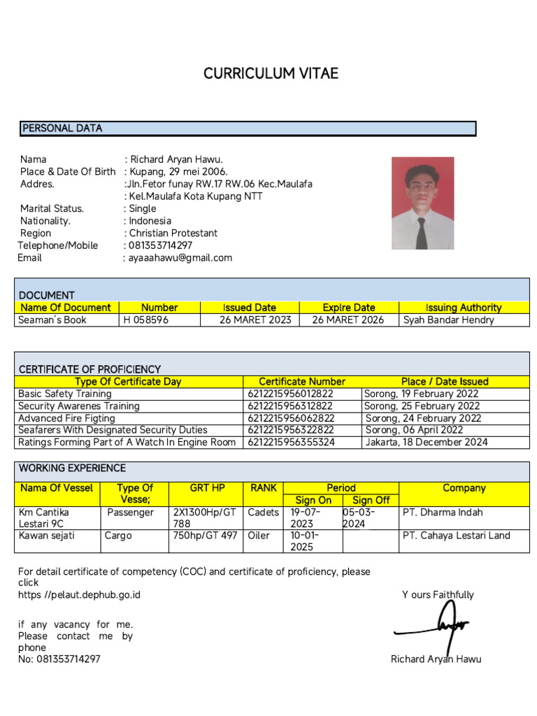 CV Richard Aryan Hawu | PDF