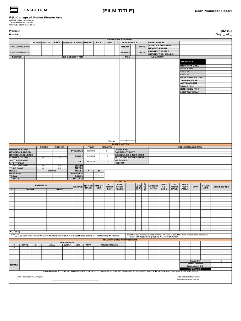 Daily Film Production Report | PDF | Filmmaking