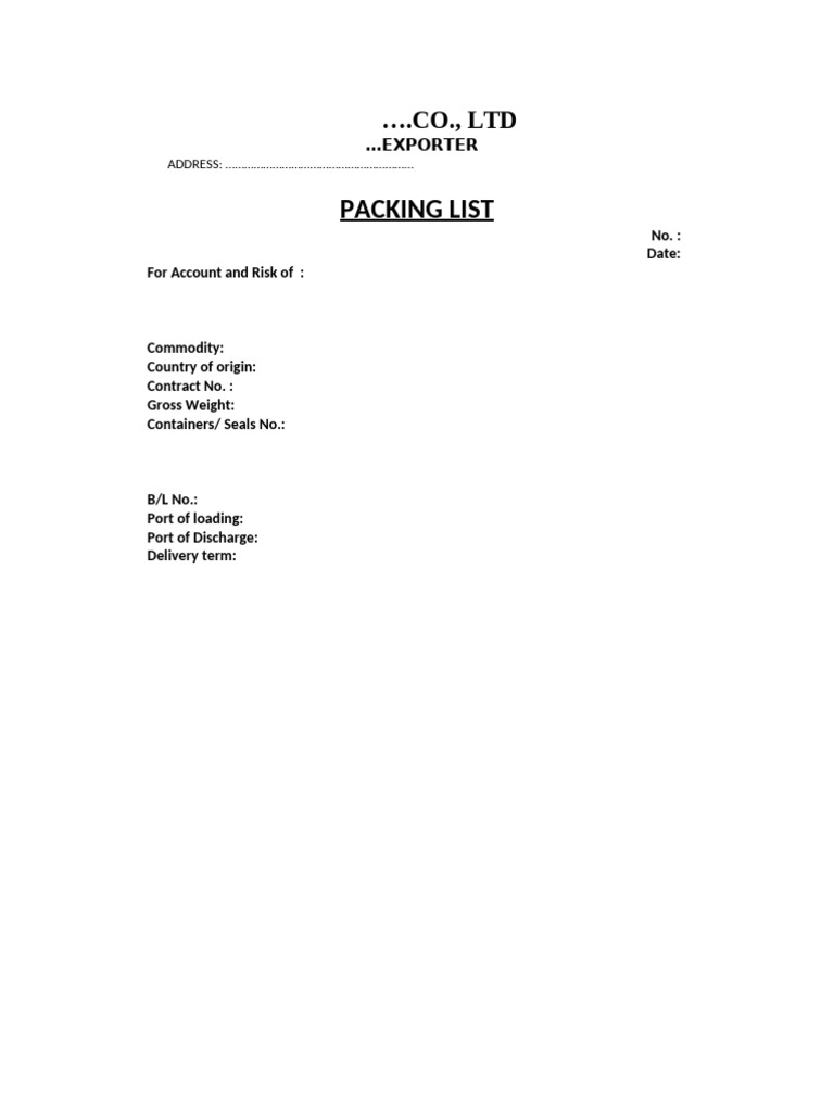Packing List | PDF