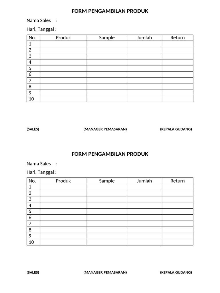 Form Pengambilan Produk | PDF