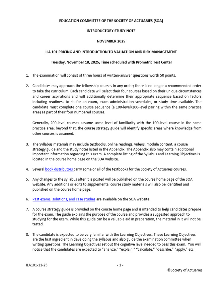 ILA 101 Exam Overview and Resources | PDF | Actuary