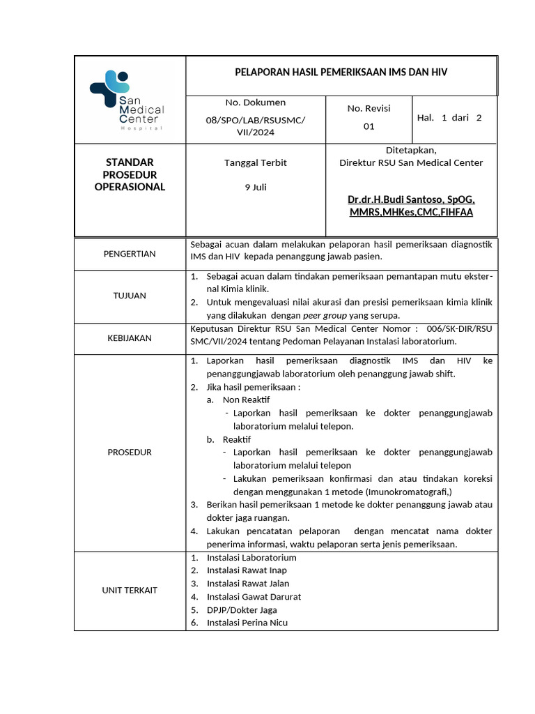 8.spo Pelaporan Hasil Pemeriksaan Ims Dan Hiv | PDF