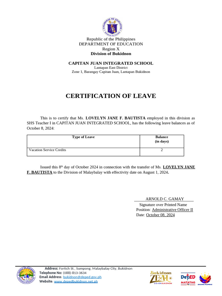 Certification of Leave | PDF