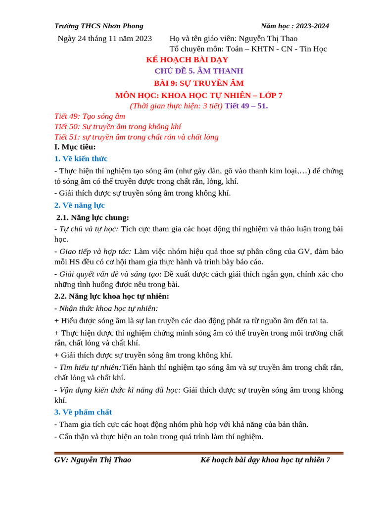 Bài 9. Sự Truyền Âm 3t | PDF