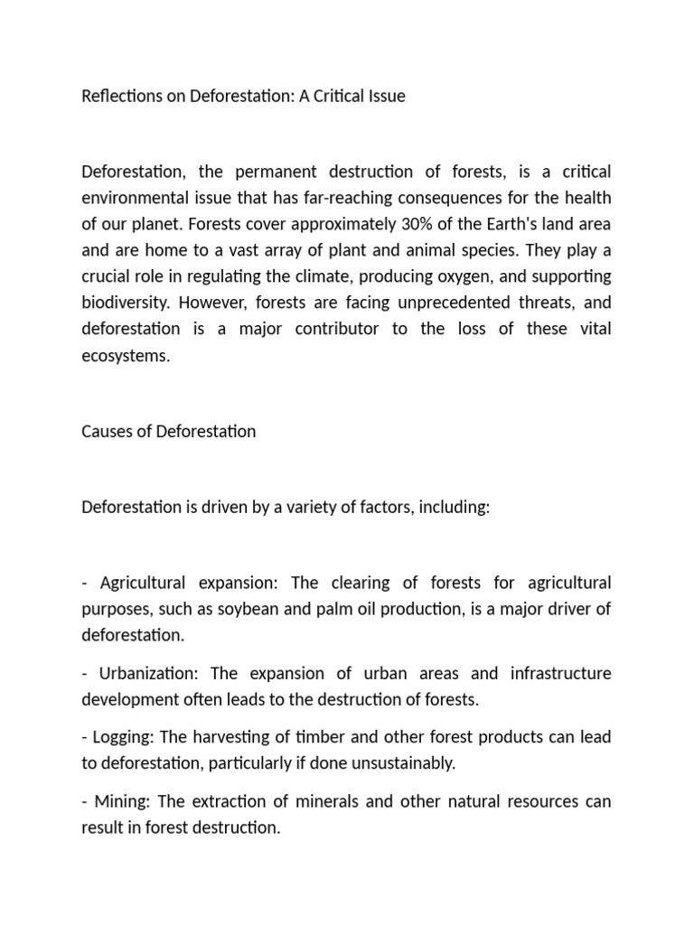 Reflections On Deforestation | PDF | Deforestation | Habitat Destruction