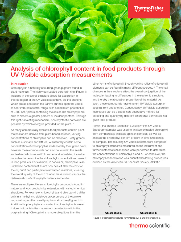 Chlorophyll Analysis in Food via UV-Vis | PDF | Chlorophyll ...