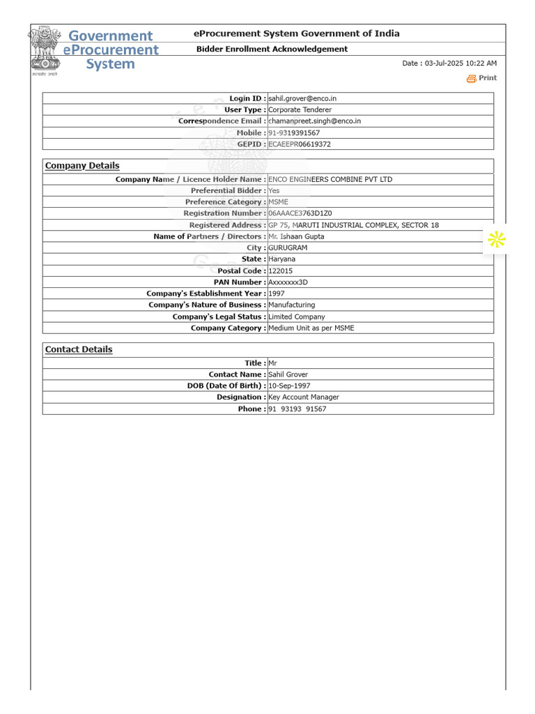 EProcurement System Government of India Form | PDF