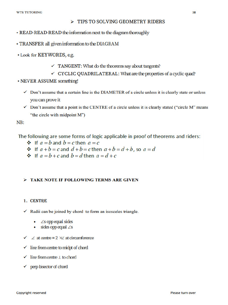 Tips On Solving Euclidean Geometry | PDF