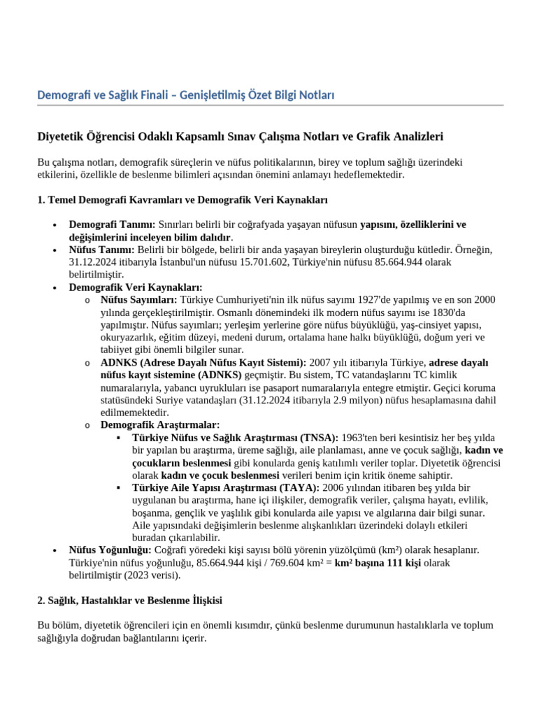 Demografi Final Genis Ozet Notlar | PDF