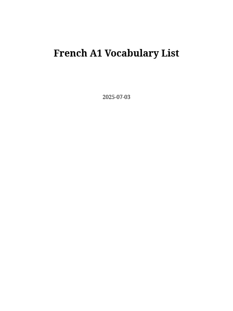 Essential A1 French Vocabulary List | PDF | English Language ...