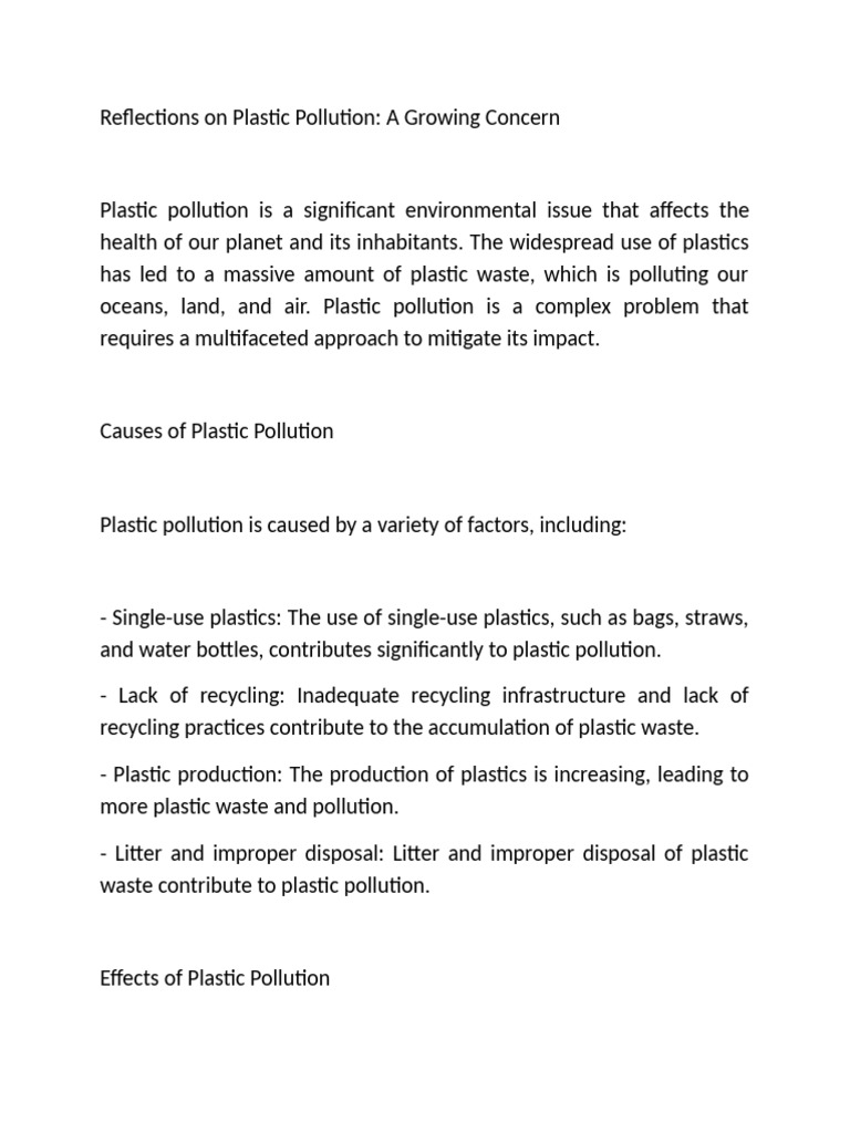 Reflections On Plastic Pollution | PDF | Pollution | Waste Management