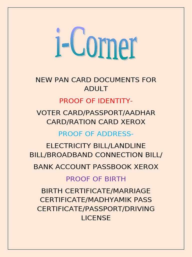 New Pan Card Documents For Adult | PDF