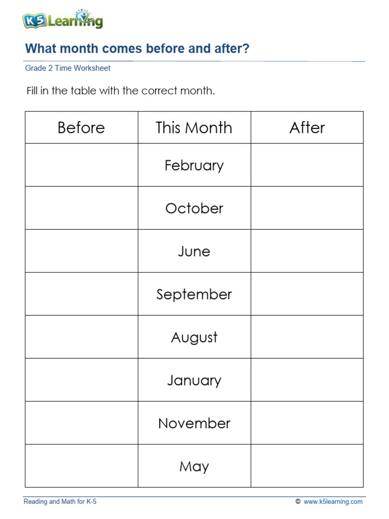 Grade 2 Months of Year After Before A | PDF