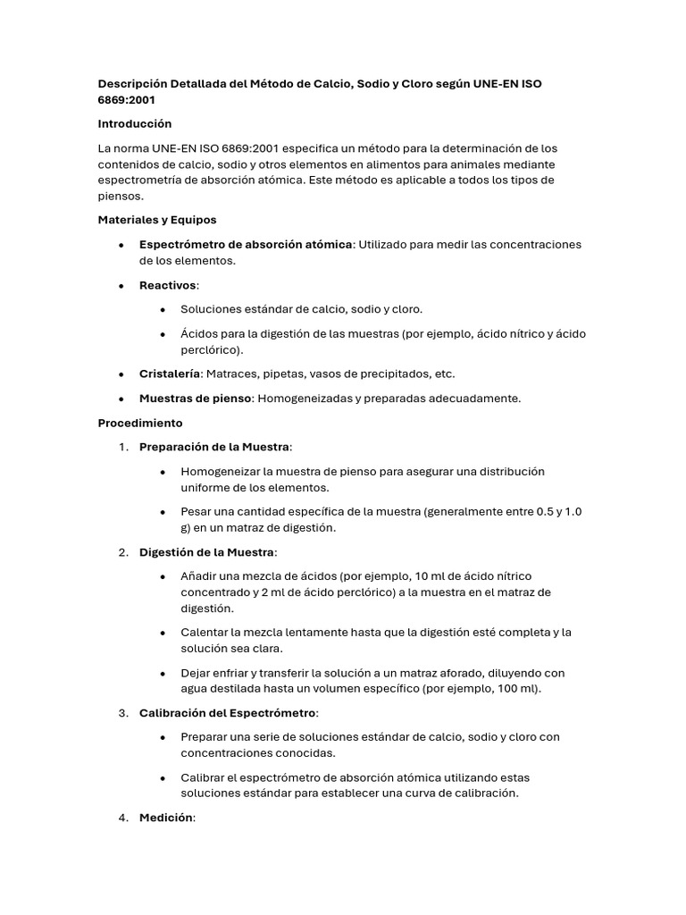 Calcio, Cloro y Sodio UNE en ISO 6869 - 2001 | PDF | Concentración ...