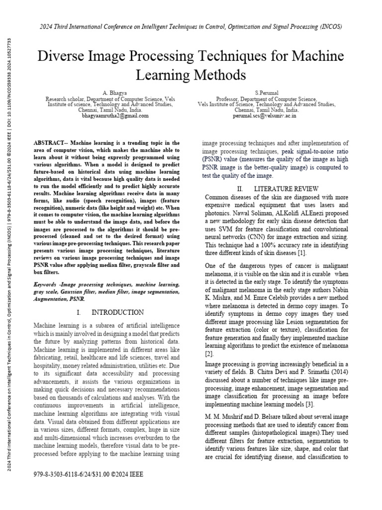 Diverse Image Processing Techniques For Machine Learning Methods | PDF | Image Segmentation ...