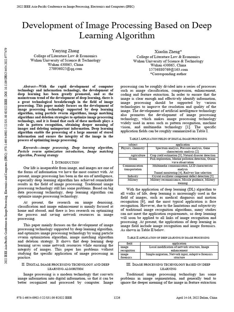 Development of Image Processing Based On Deep Learning Algorithm | PDF ...