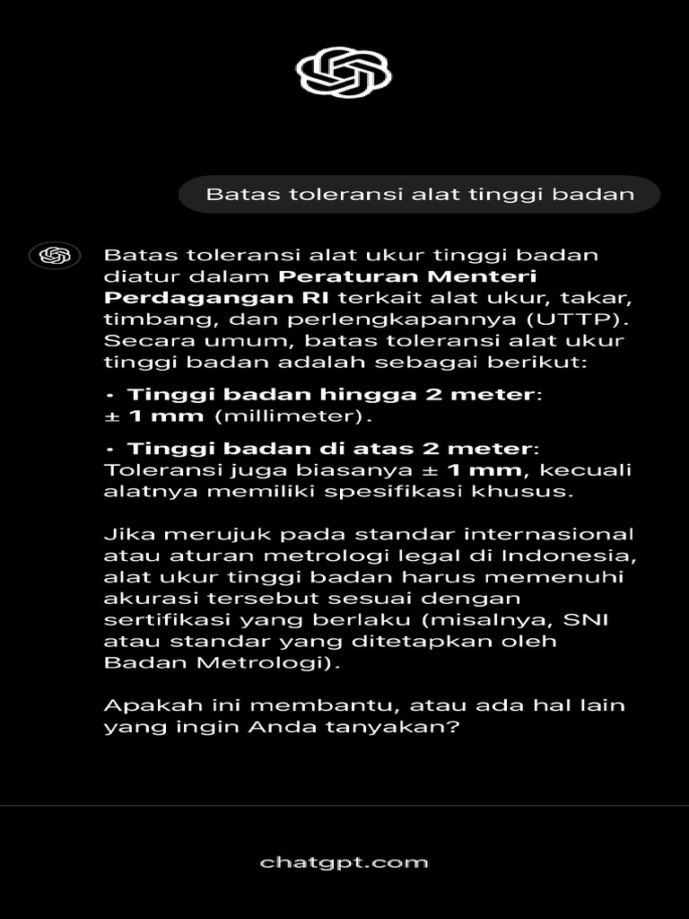 Batas Toleransi Tinggi Badan | PDF