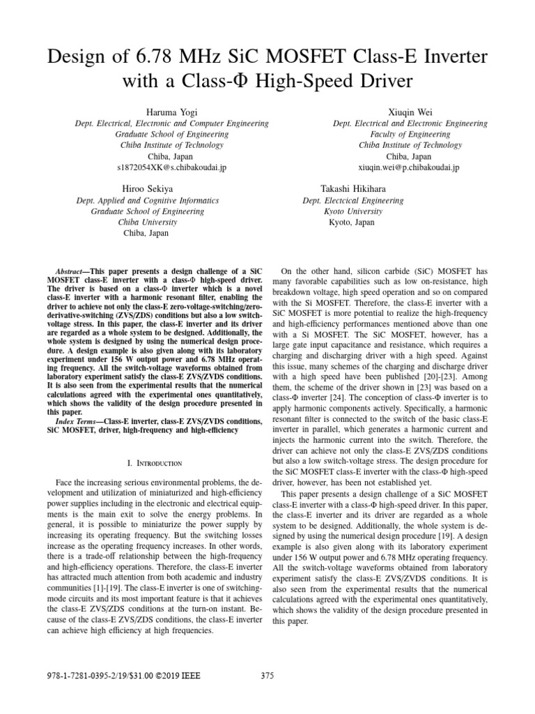 6) Design of 6.78 MHZ SiC MOSFET Class-E Inverter With A Class - High-Speed Driver | PDF | Power ...