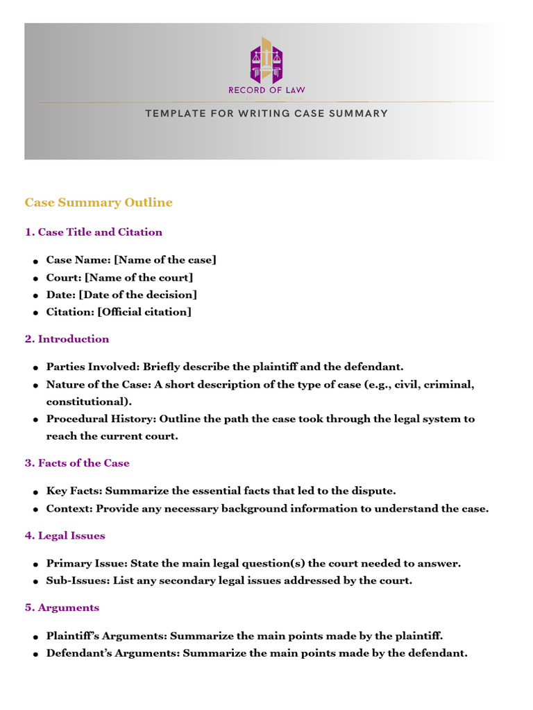 Case Summary Writing Template | PDF