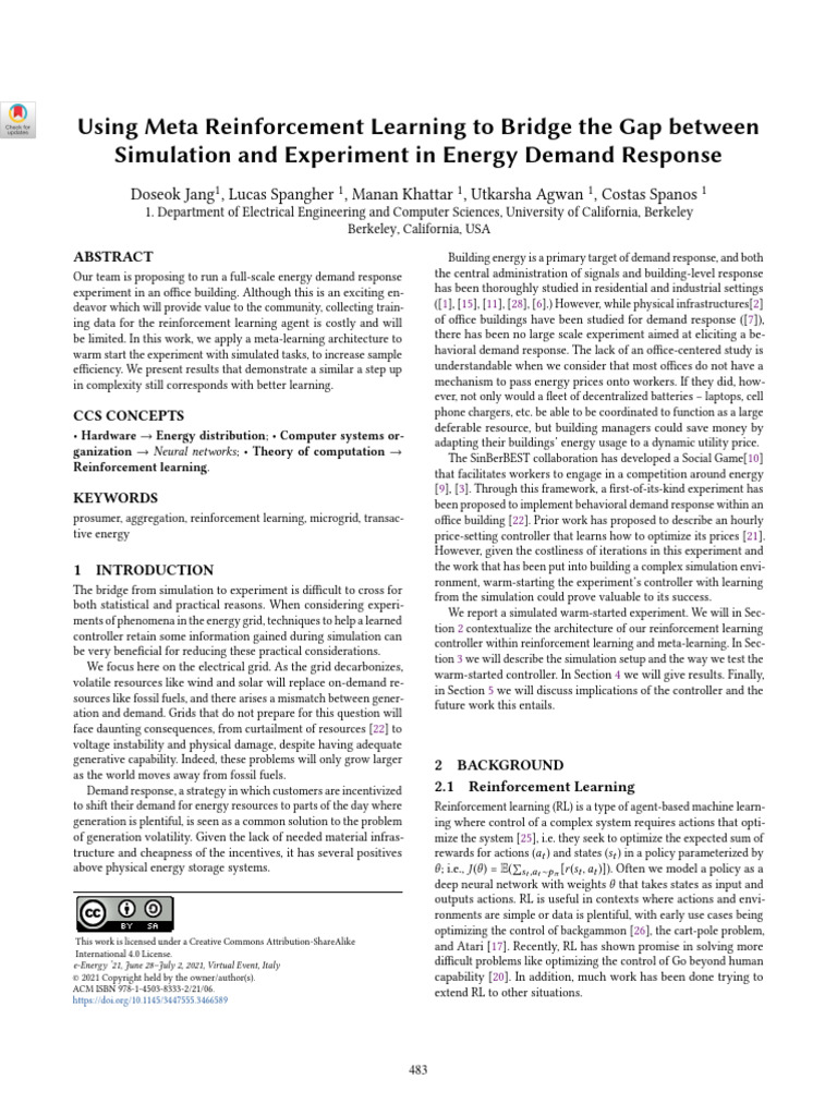 Using Meta Reinforcement Learning To Bridge The Gap Between Simulation and Experiment in Energy ...