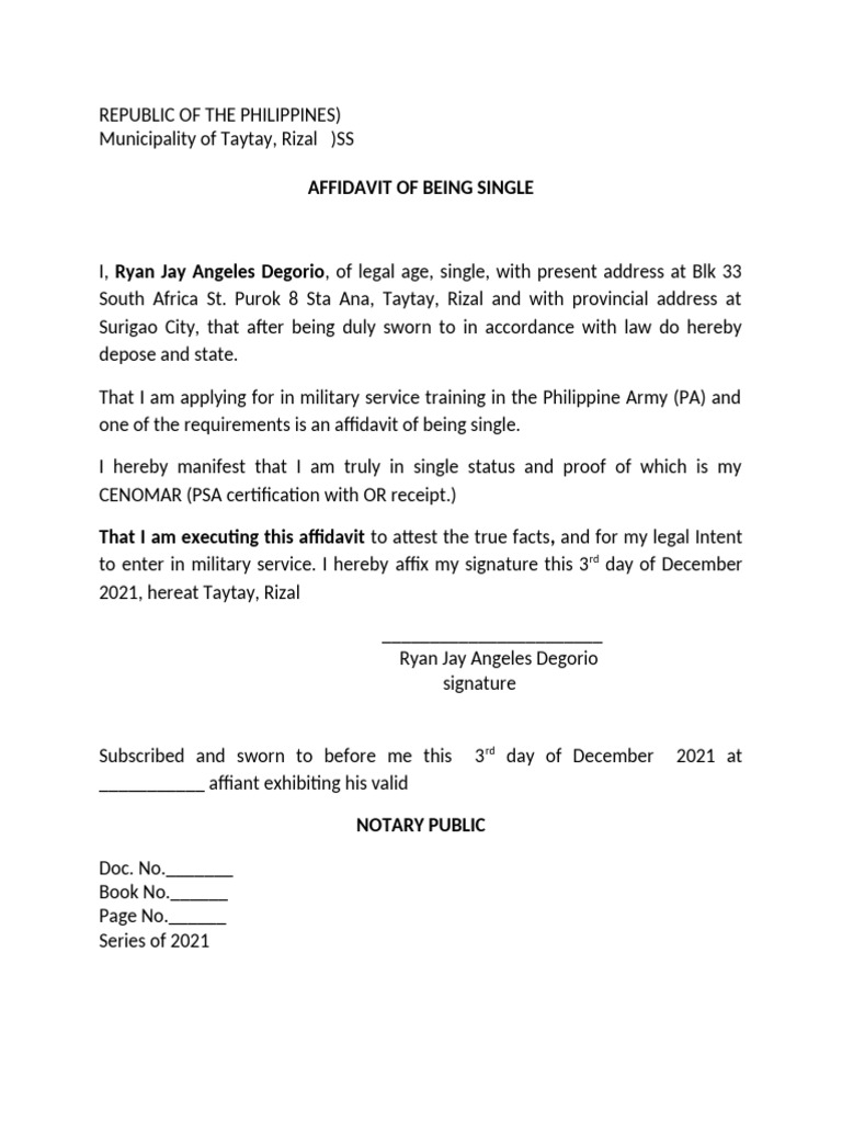 Affidavit of Single | PDF