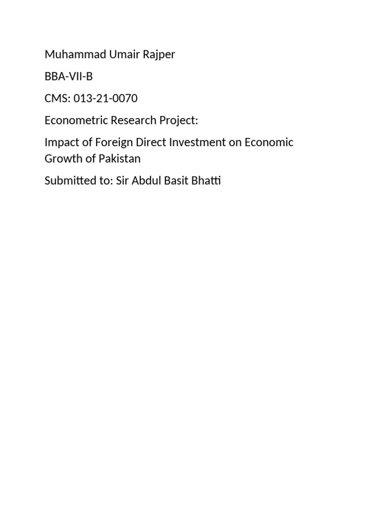 FDI's Impact on Pakistan's Economic Growth | PDF | Coefficient Of ...