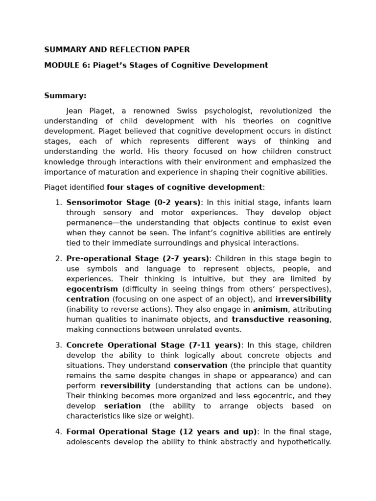 MODULE 6 Piagets Stages of Cognitive Development | PDF | Cognitive ...