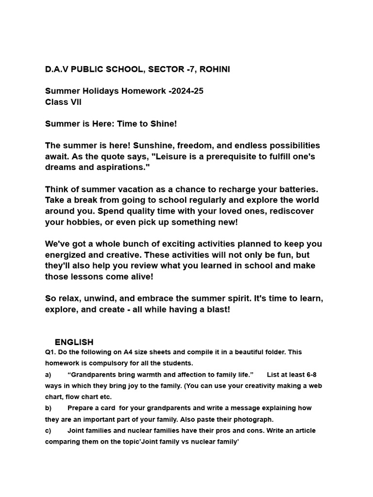 PFP - HW Class 7 D.A.V Public School, Sector-7, Rohini | PDF ...