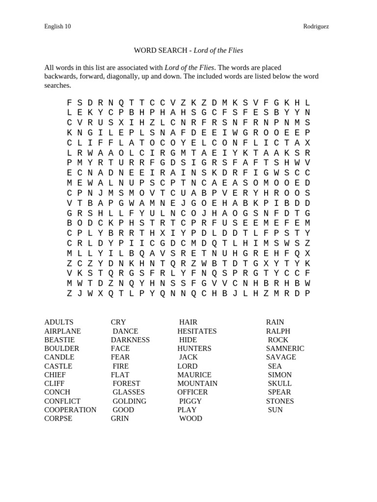 Lord of the Flies Word Search Puzzle | PDF