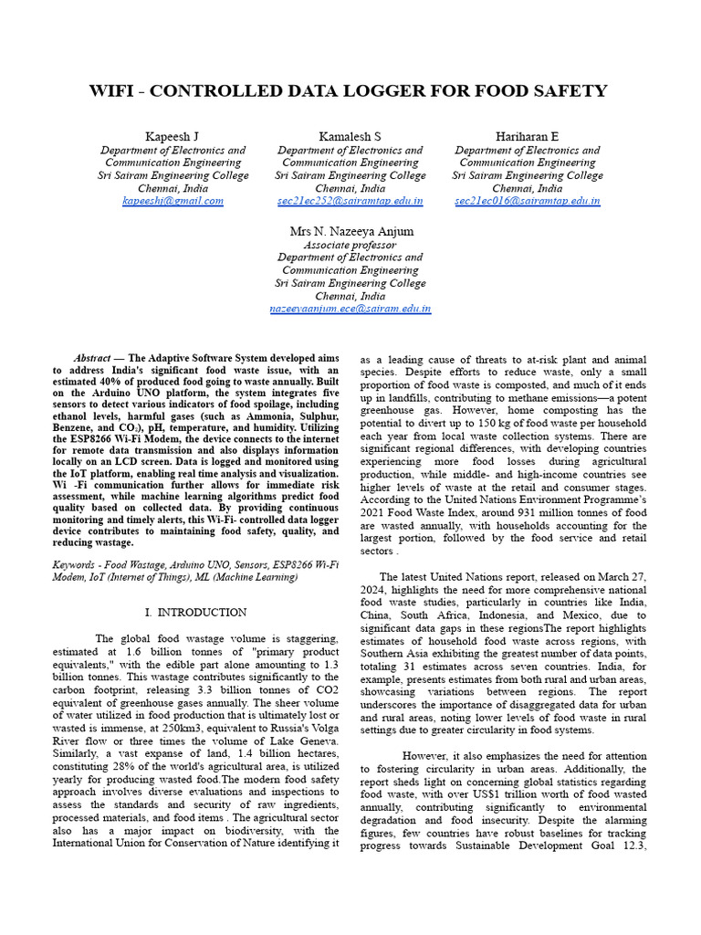 Wi-Fi Data Logger for Food Safety | PDF | Wireless Sensor Network ...