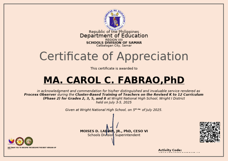Sbtot Certs of Appreciation Po | PDF
