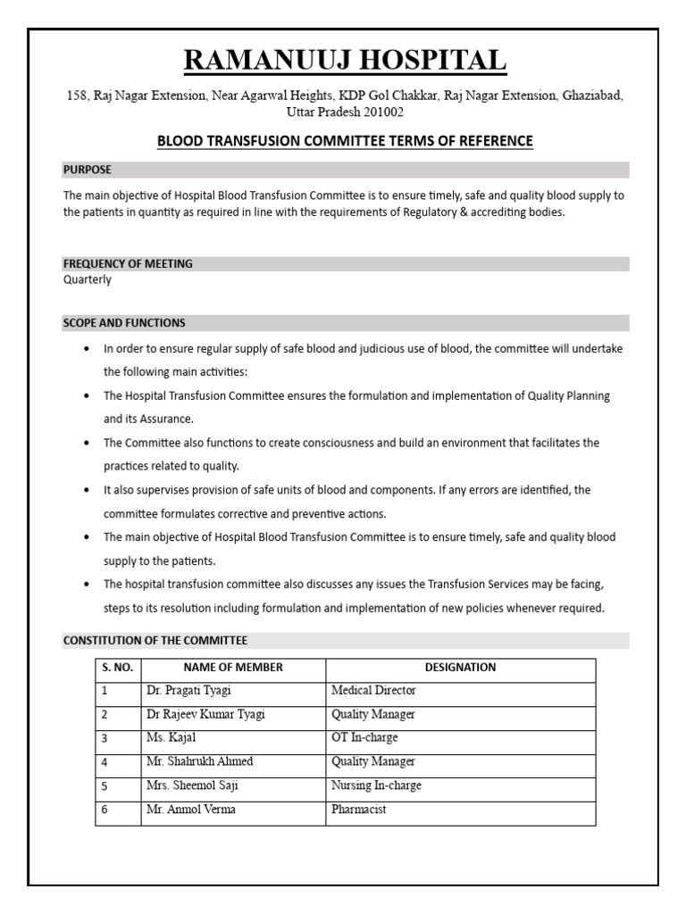 Blood Transfusion Committee Overview | PDF