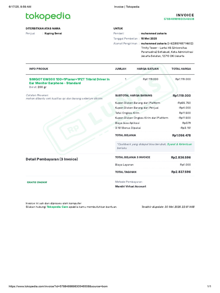 Invoice - Tokopedia | PDF
