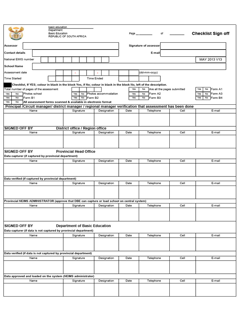 School Assessment Checklist Template | PDF