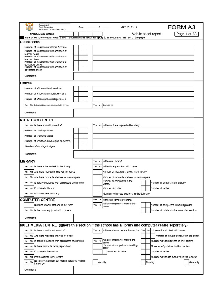 06 Neims III Assessment Forms A3 May 2013 v13 | PDF | Classroom | Desk