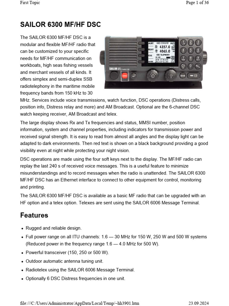 SAILOR 6300 MF/HF DSC Overview | PDF | Radio | High Frequency