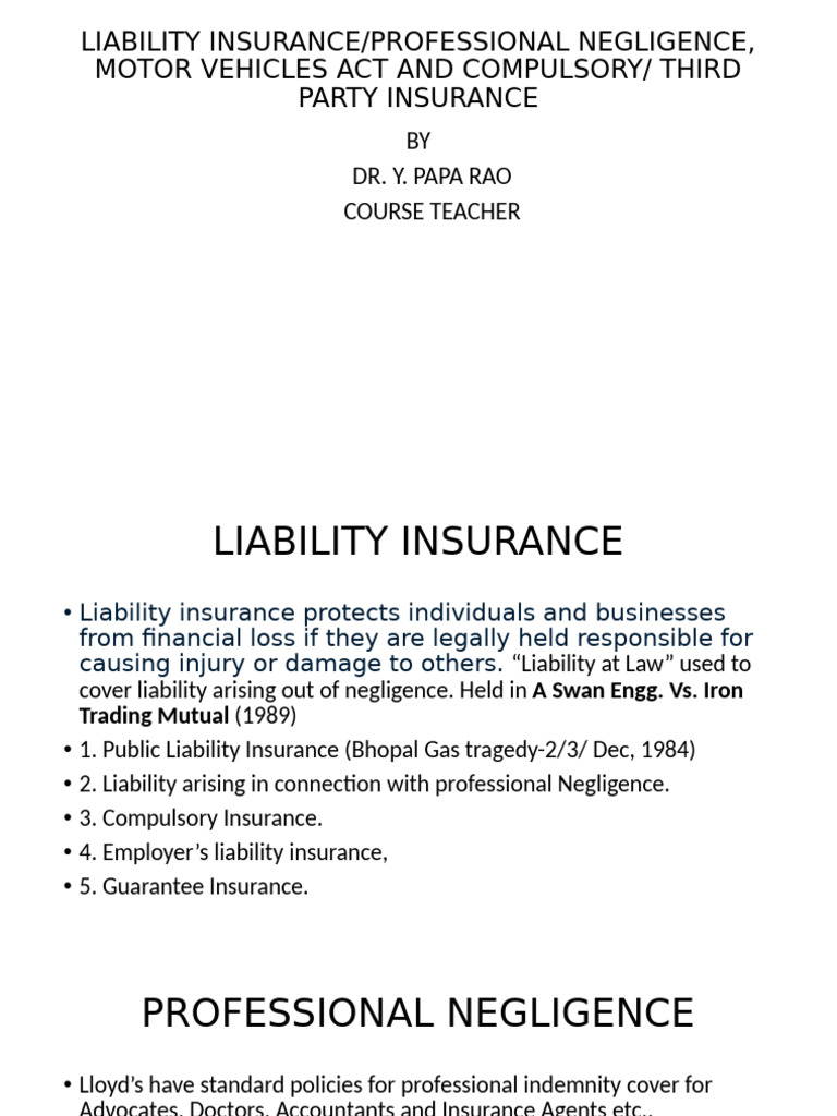 Liability Insurance and Motor Vehicles Act | PDF | Vehicle Insurance ...