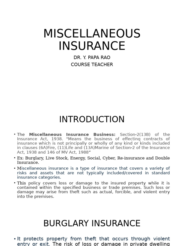 Overview of Miscellaneous Insurance Types | PDF | Insurance | Reinsurance