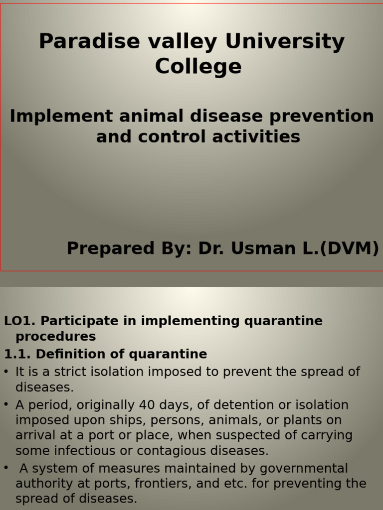 Implement Animal Disease Prevention and Control LIII | PDF | Infection ...