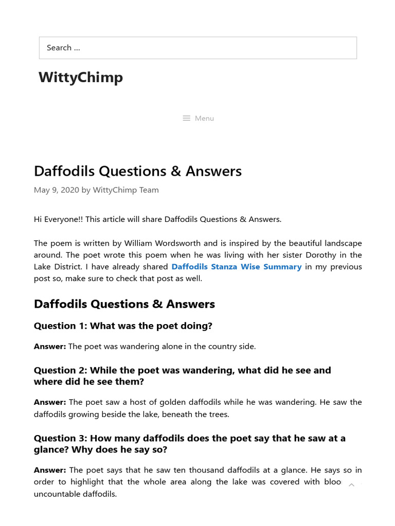 Daffodils Questions & Answers - WittyChimp | PDF